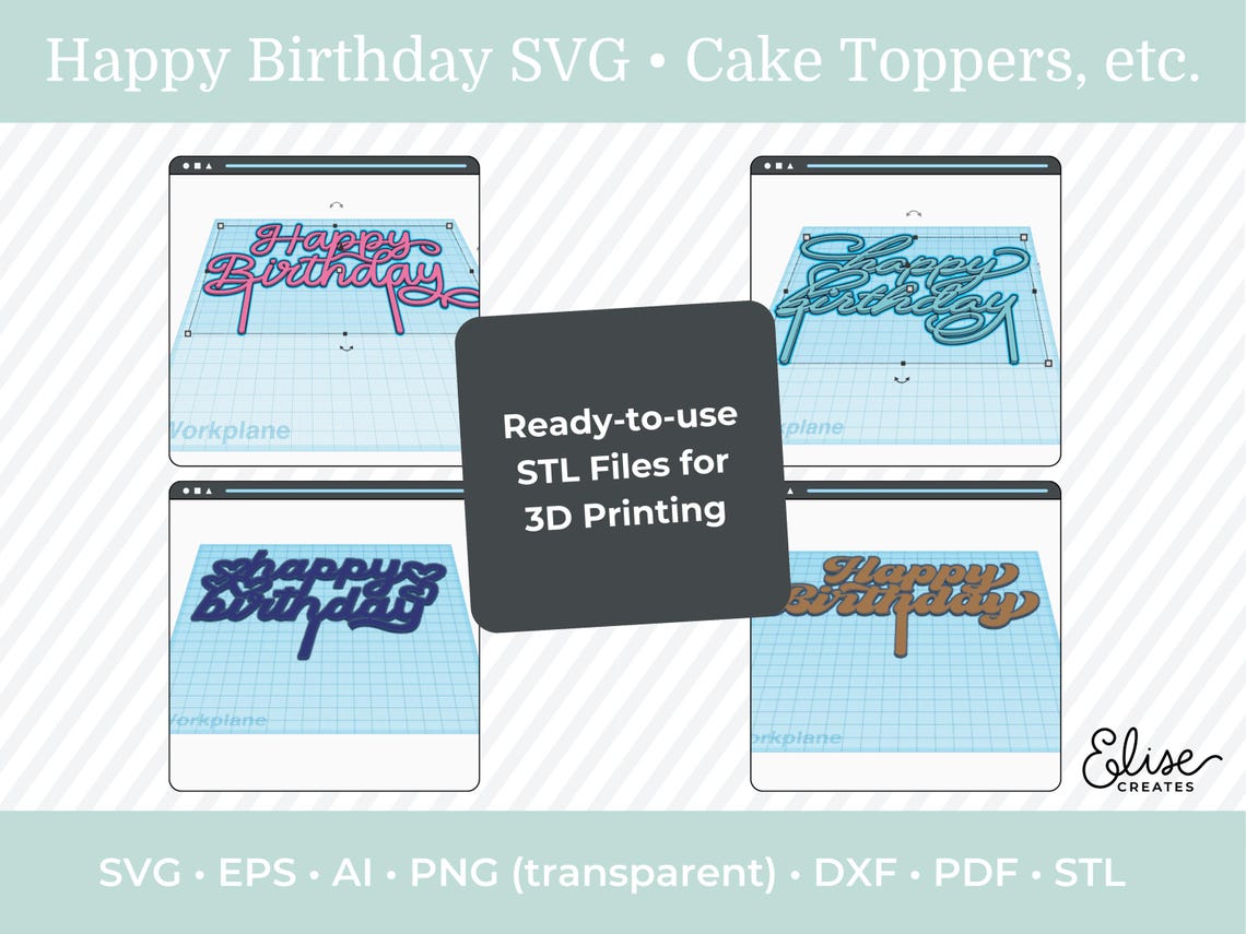Happy Birthday Cake Topper STL & SVG File – Scalable | Happy Birthday ...