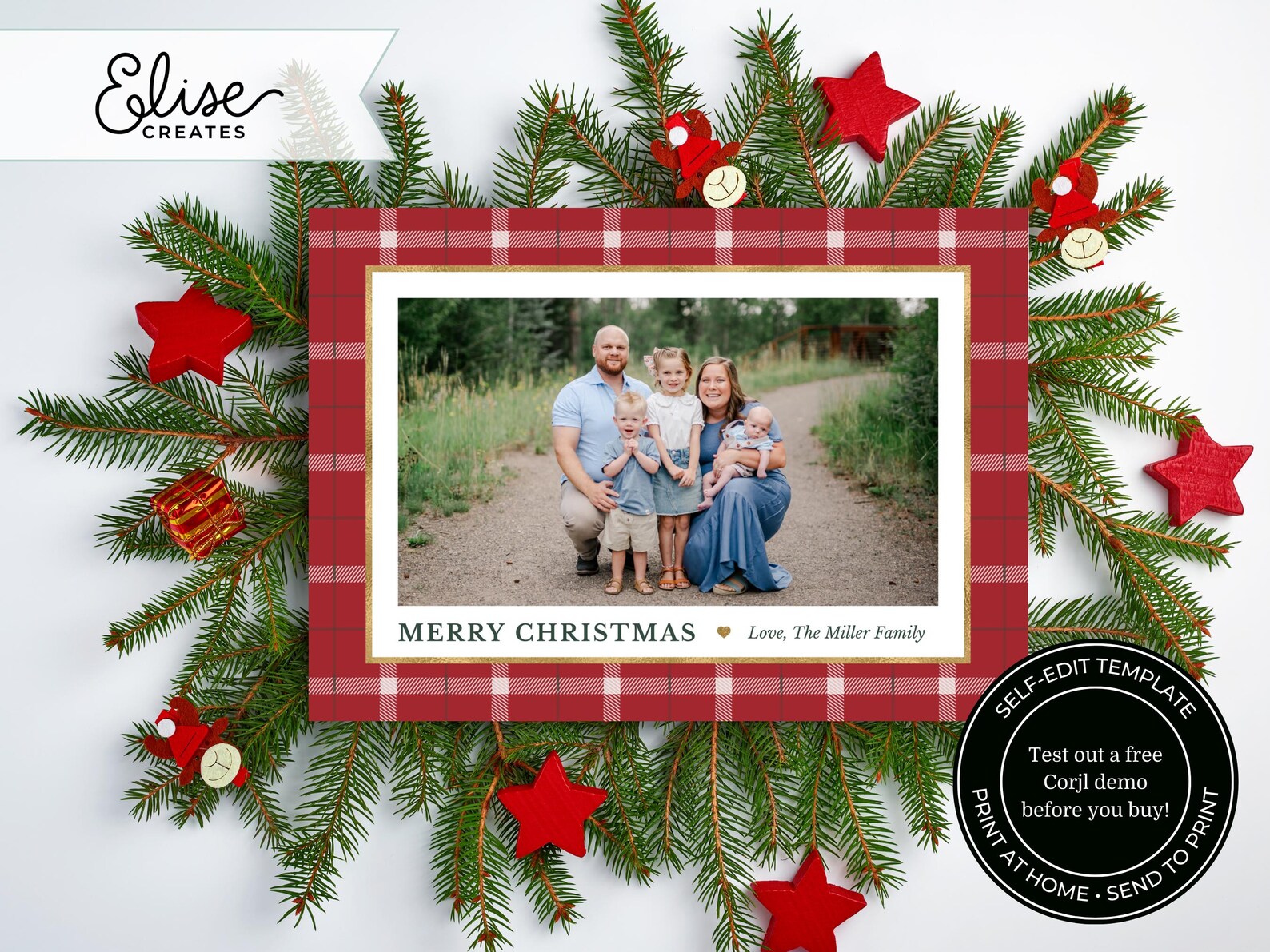 Christmas Plaid & Gold Photo Card Template | Christmas Photo Cards ...