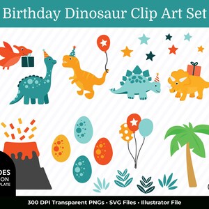 Cute Birthday Dinosaur Clip Art Bundle Dino Birthday Invitation Canva ...