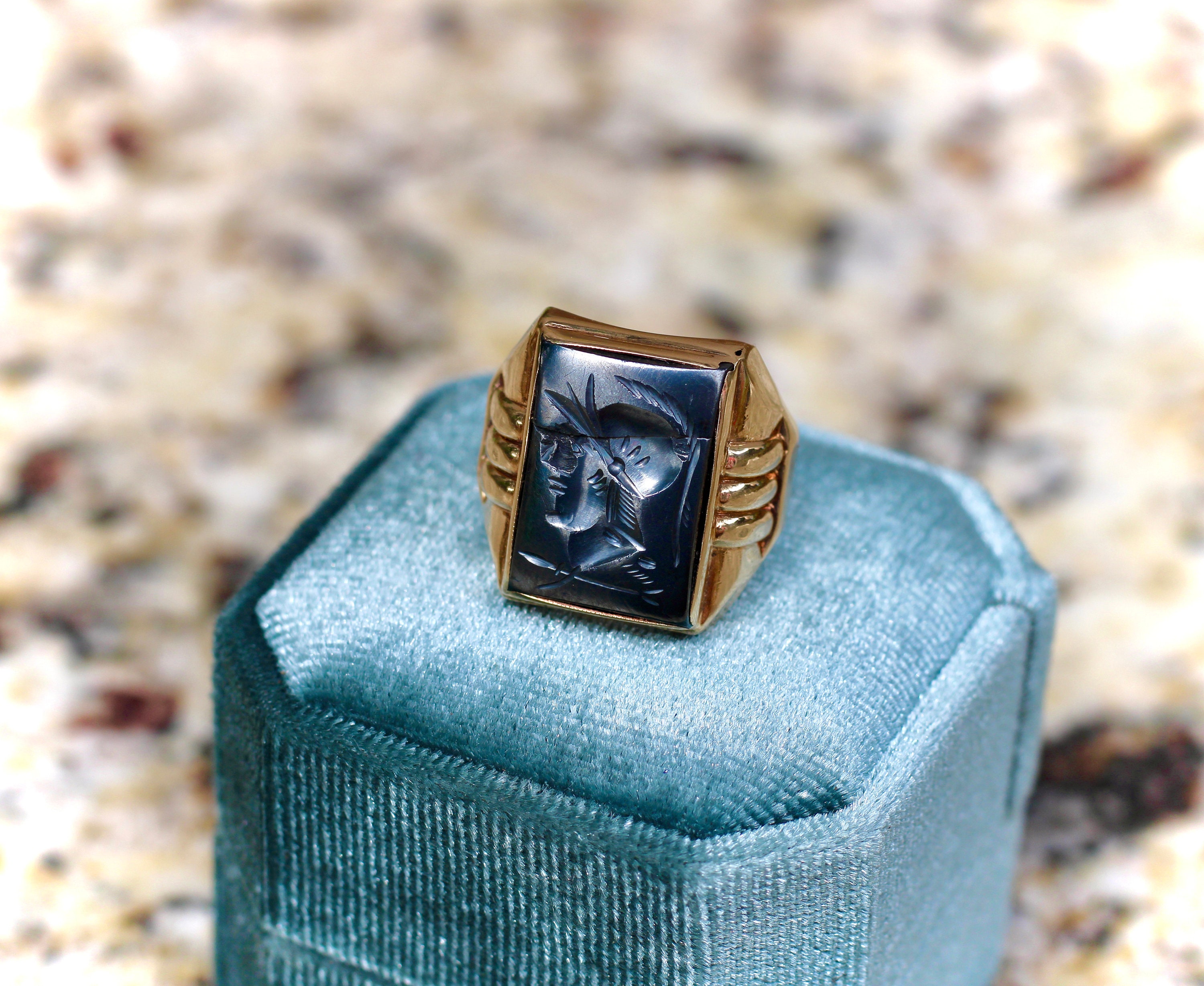 Hematite Intaglio Roman Soldier Ring - Etsy