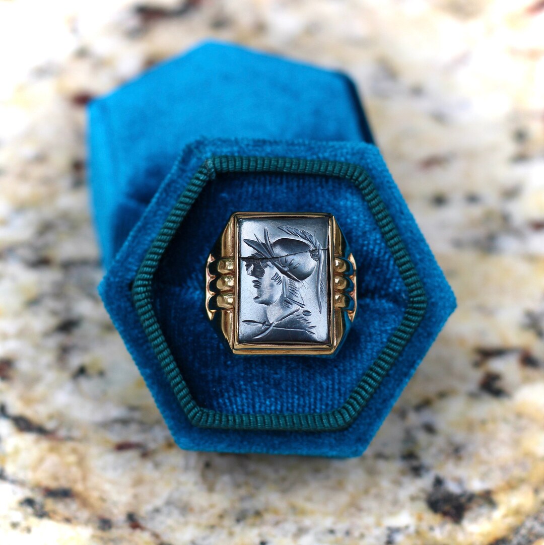 Hematite Intaglio Roman Soldier Ring - Etsy