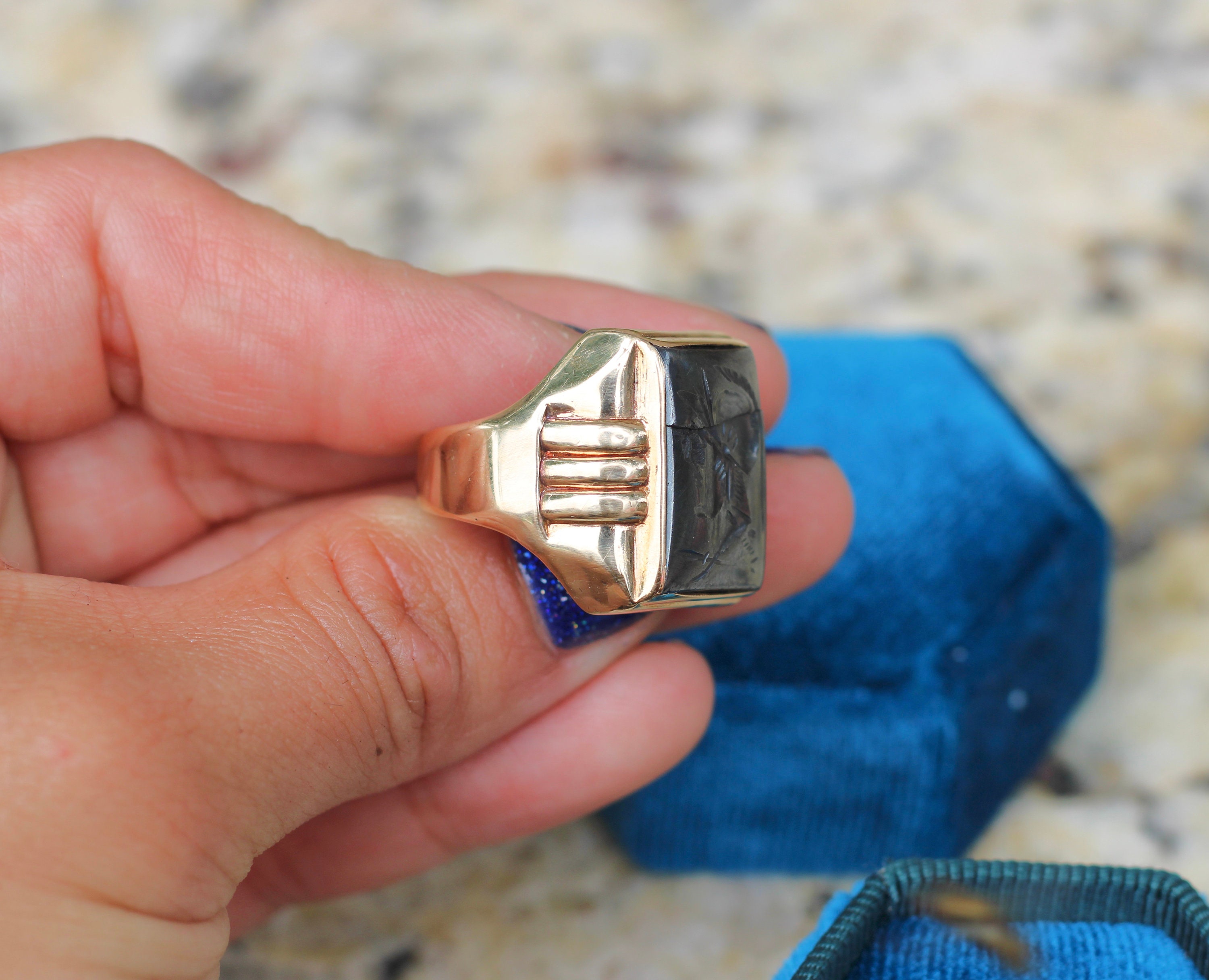 Hematite Intaglio Roman Soldier Ring - Etsy
