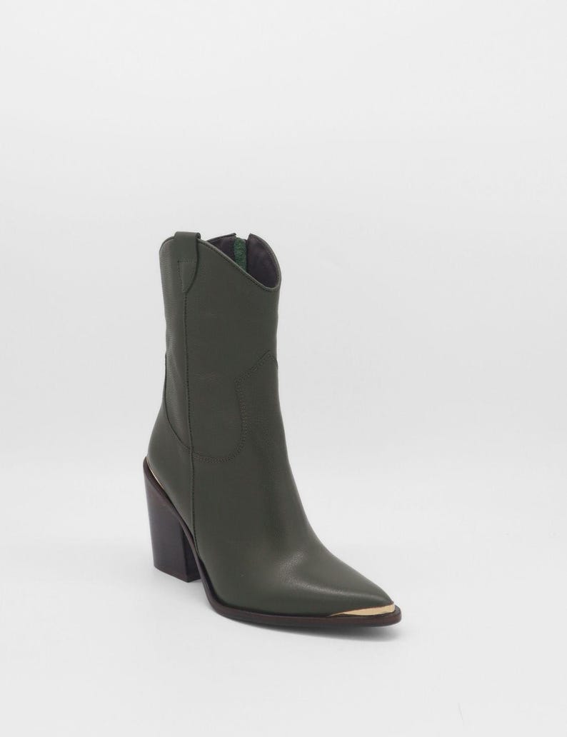 Coachella Western Cowboy Boots in Olive Leather Womens Shoes - Etsy