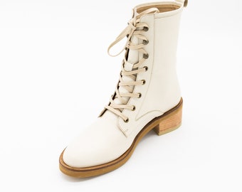 Ivory Lace up Boots - Etsy