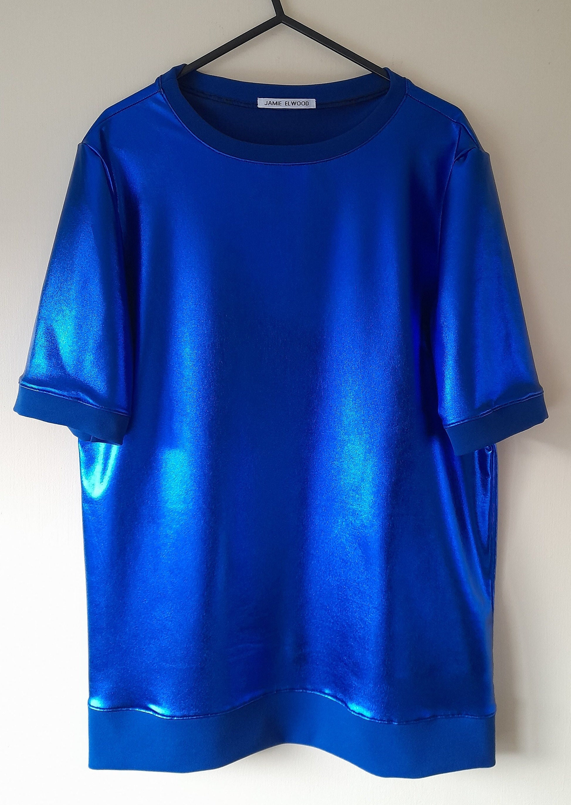 A Metallic Shiny Blue T-shirt, Size Medium - Etsy