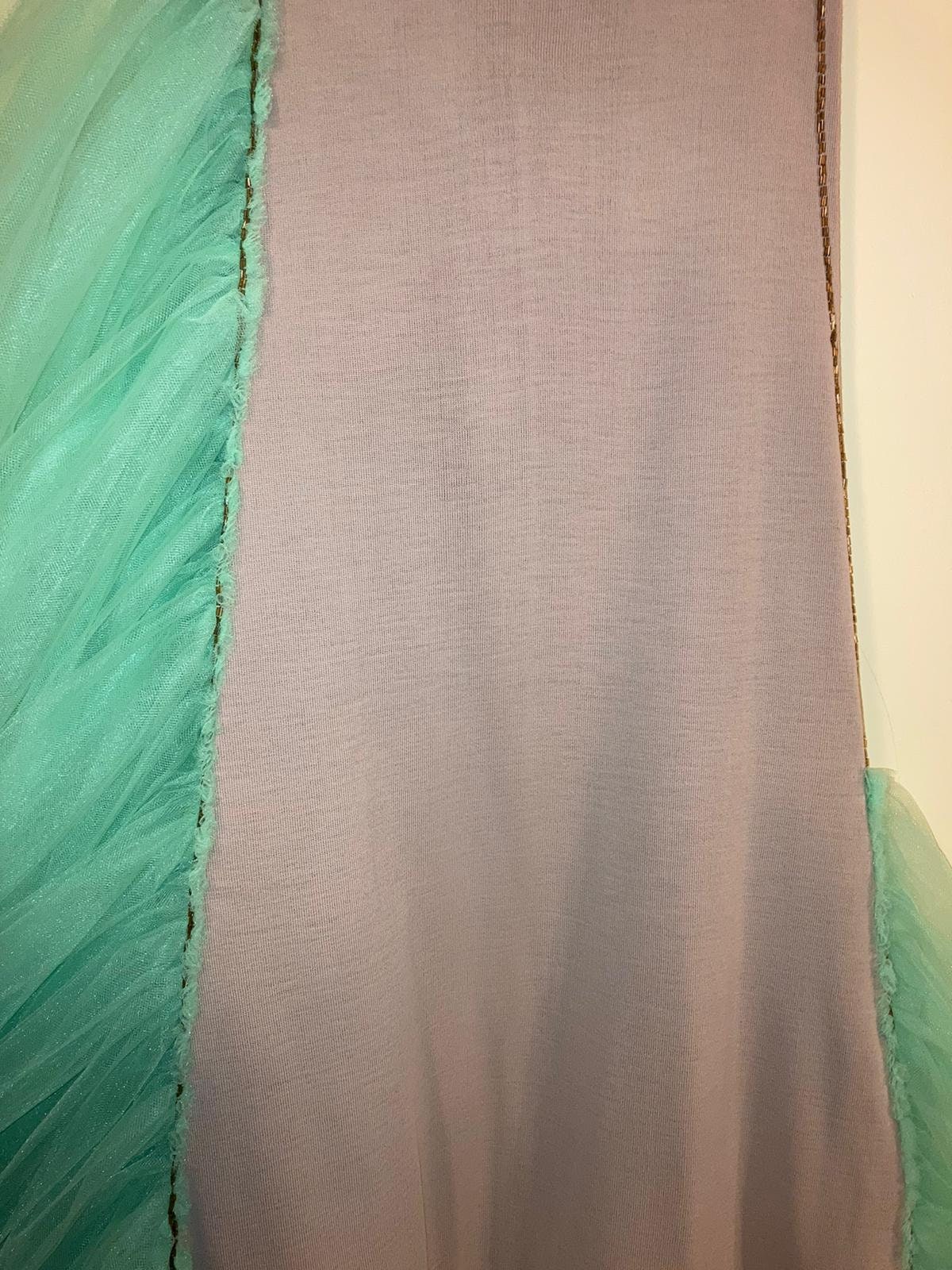 A Nude Longline Tabard, With Hand Gathered Mint Green Tulle and Hand ...