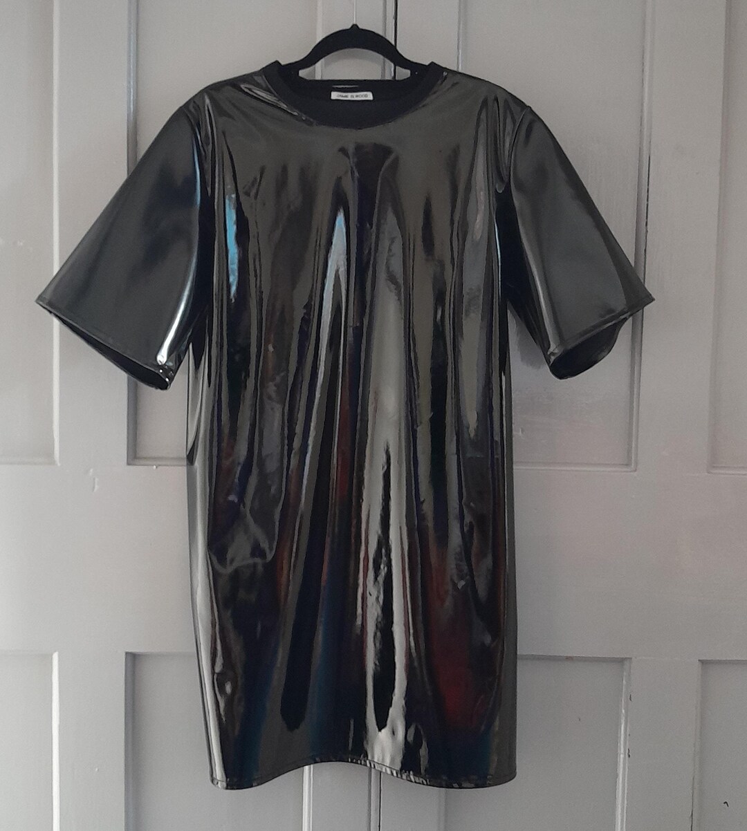 A Longline Black High Shine PVC T-shirt Dress, Little Stretch, Size ...
