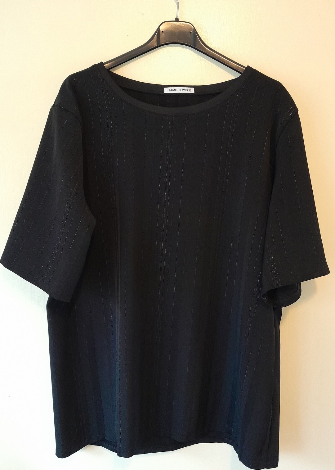A Black Longline Heavy Weight Fabric T-shirt With Silver Thread Stitch ...