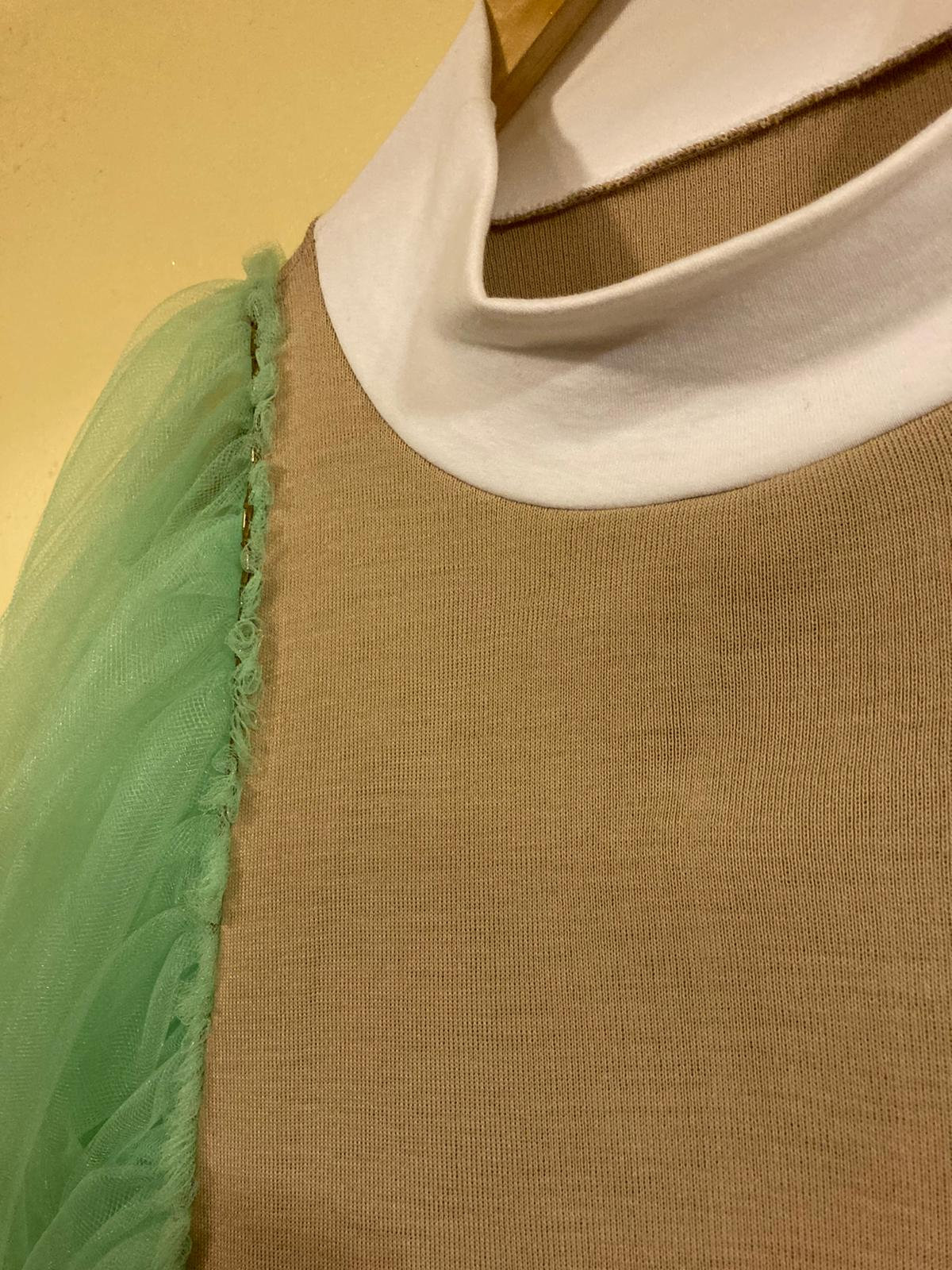 A Nude Longline Tabard, With Hand Gathered Mint Green Tulle and Hand ...