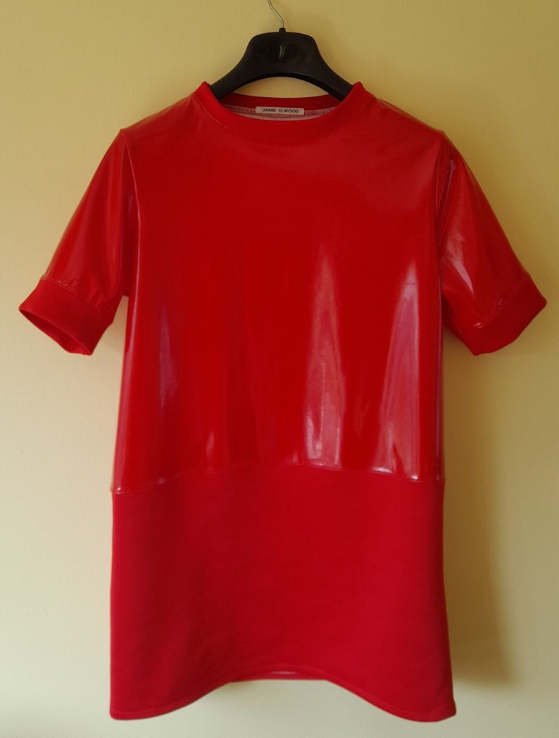 A Red Half PVC Half Fabric Panel Contrast T-shirt, Size Small - Etsy