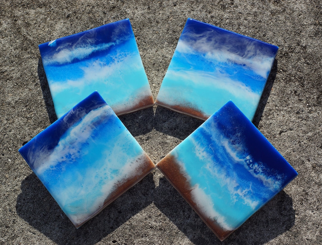 Ocean Coaster Set, Ocean Wave Coasters, Beach Decor Coaster Set, Resin ...