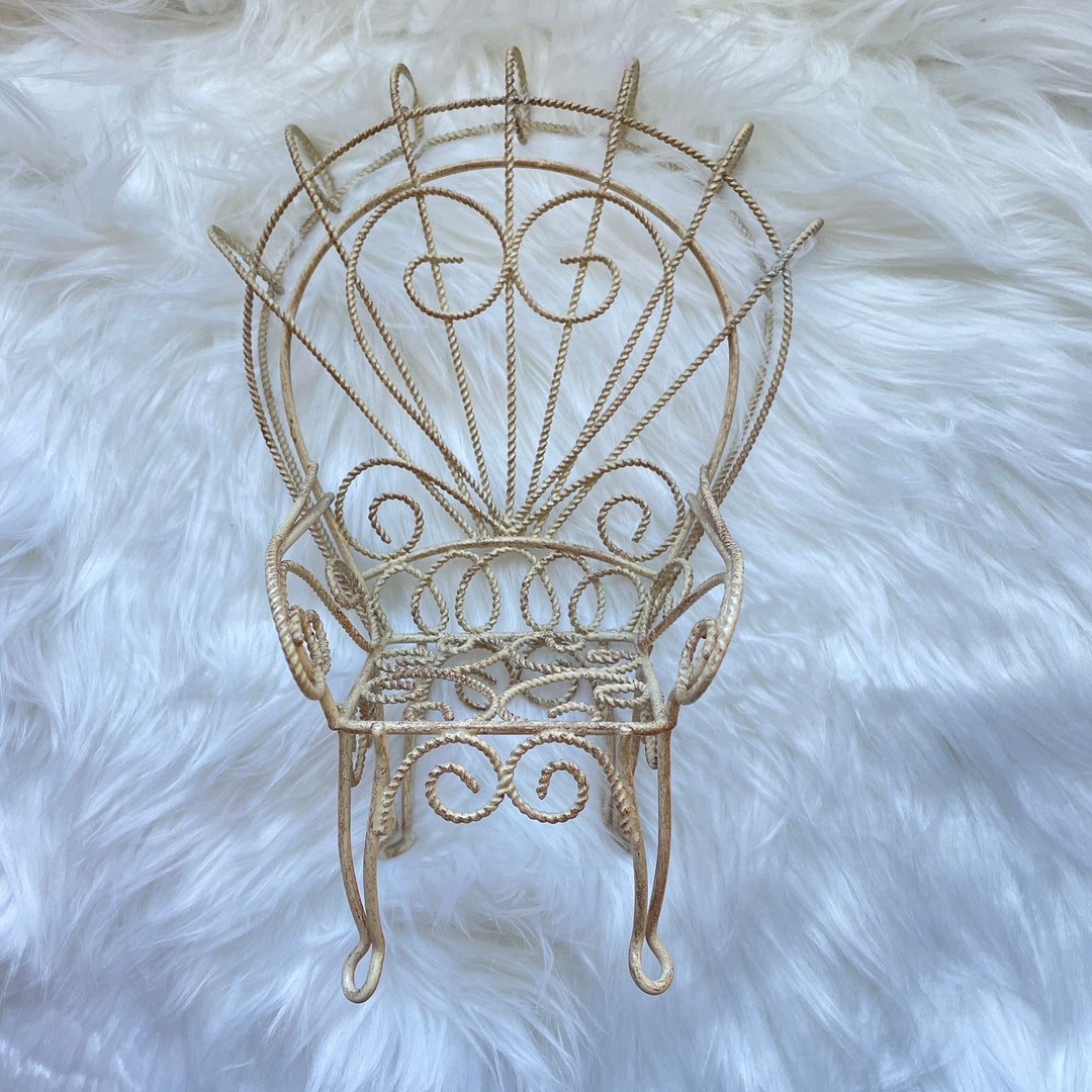 Peacock Small White Metal Scroll Chair - Doll or Plant Stand - Vintage ...