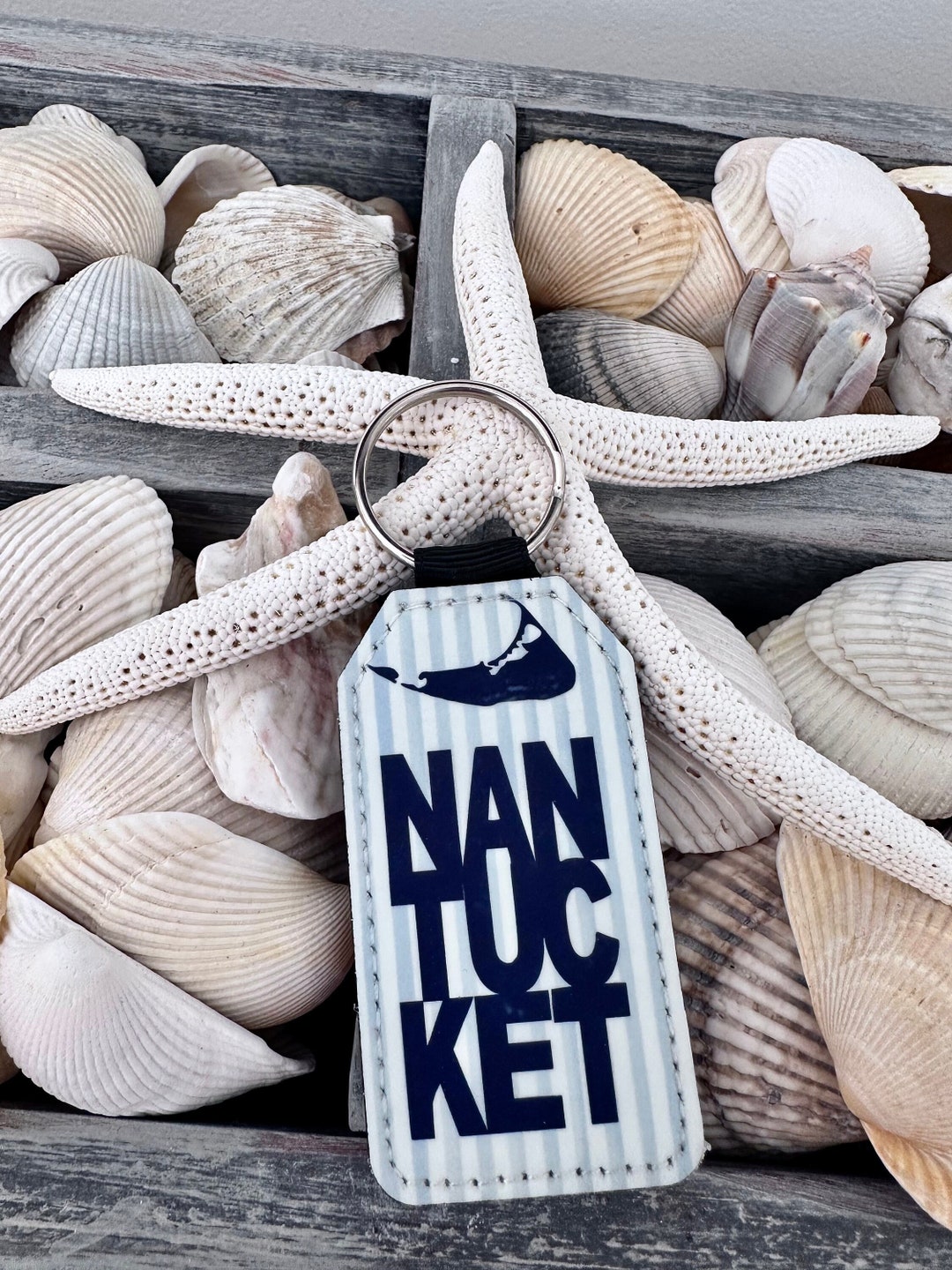 Nantucket KEYCHAIN, Preppy, Faux Leather, Bag Tag, Zipper Pull ...