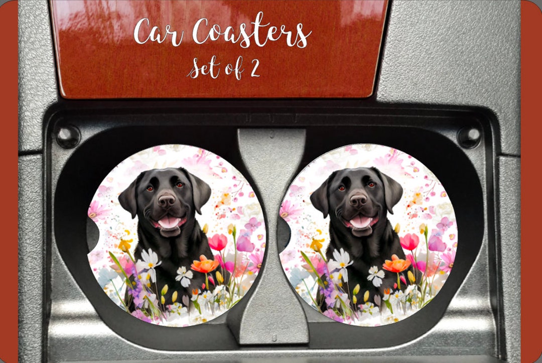 Labrador Retriever CAR COASTERS, Neoprene, Black Labrador, Dogs, Floral ...