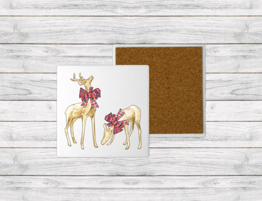 Christmas COASTERS, Sandstone, Reindeer, Holiday, Preppy, Watercolor ...