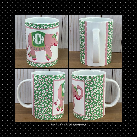 ELEPHANT 15oz Ceramic Mug Monogram Mug Preppy Mug - Etsy