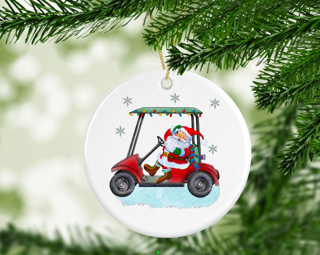ORNAMENT, Golf Cart, Santa, Porcelain, Christmas, Gift, Secret Santa ...
