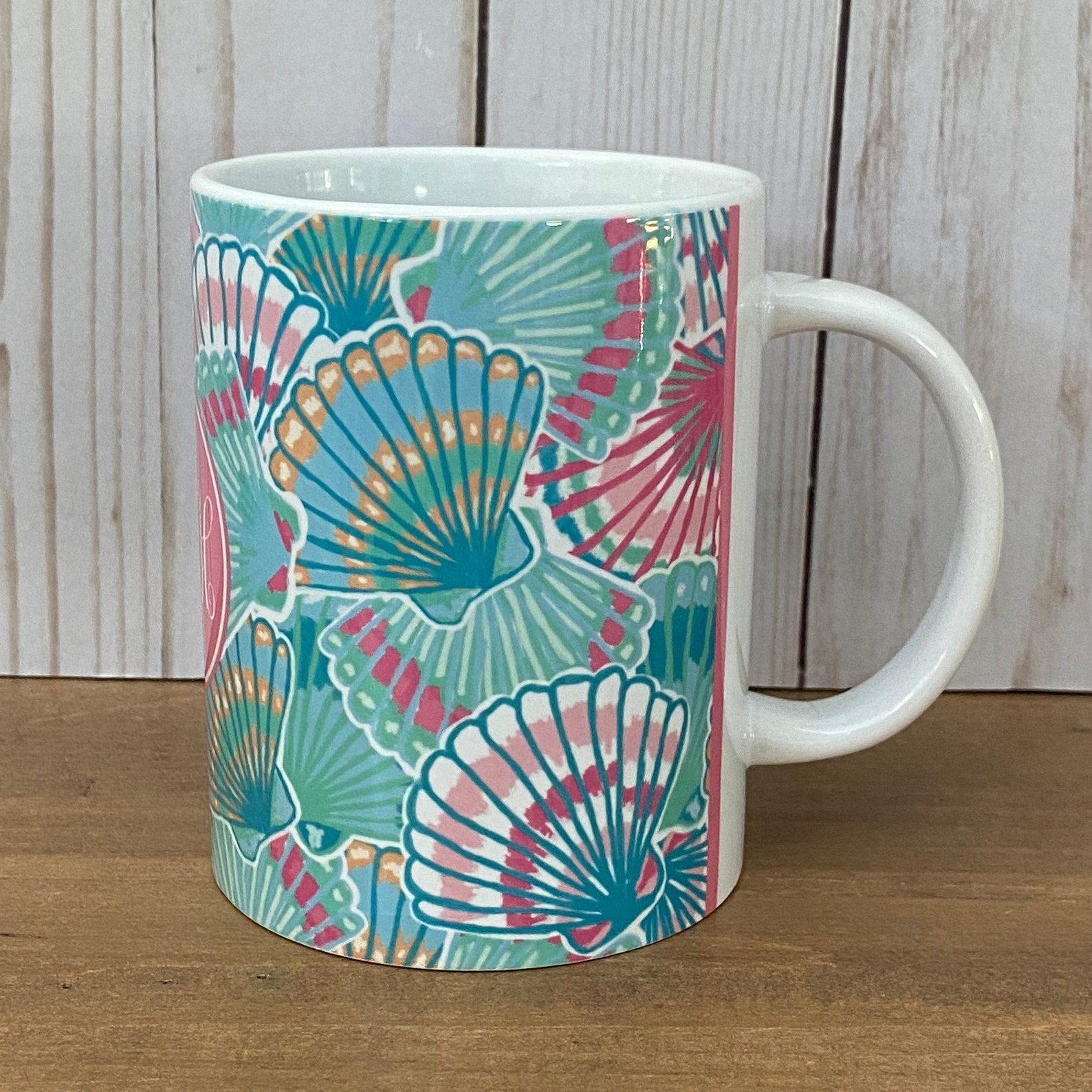 SEASHELLS 15oz Ceramic Mug Monogram Mug Preppy Mug | Etsy