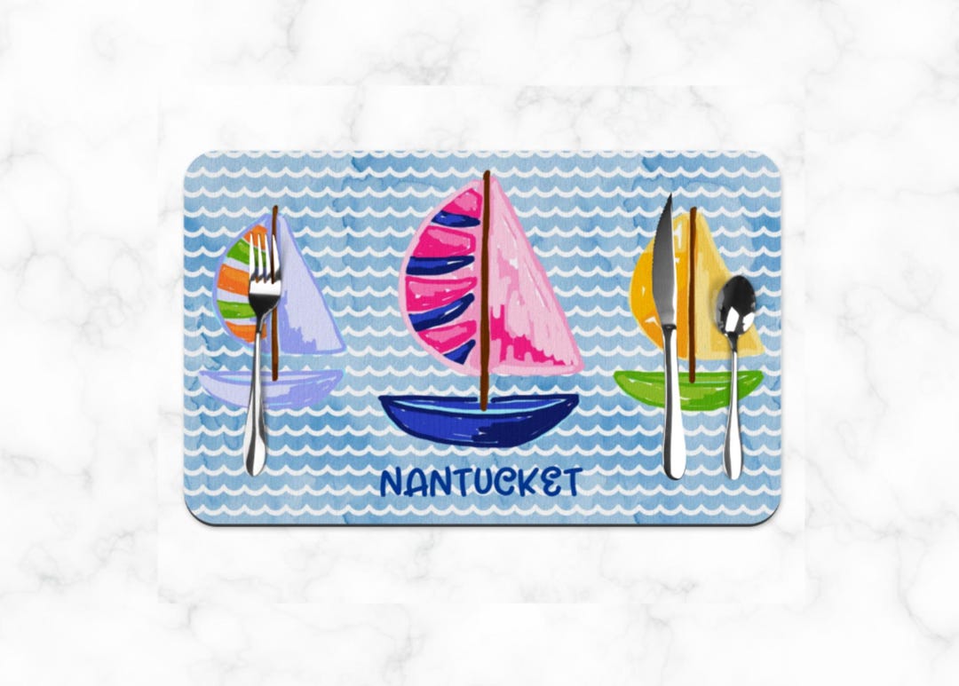 Placemat, NANTUCKET, Sailboats, Table Setting, Dog Feeding Mat, Kids ...