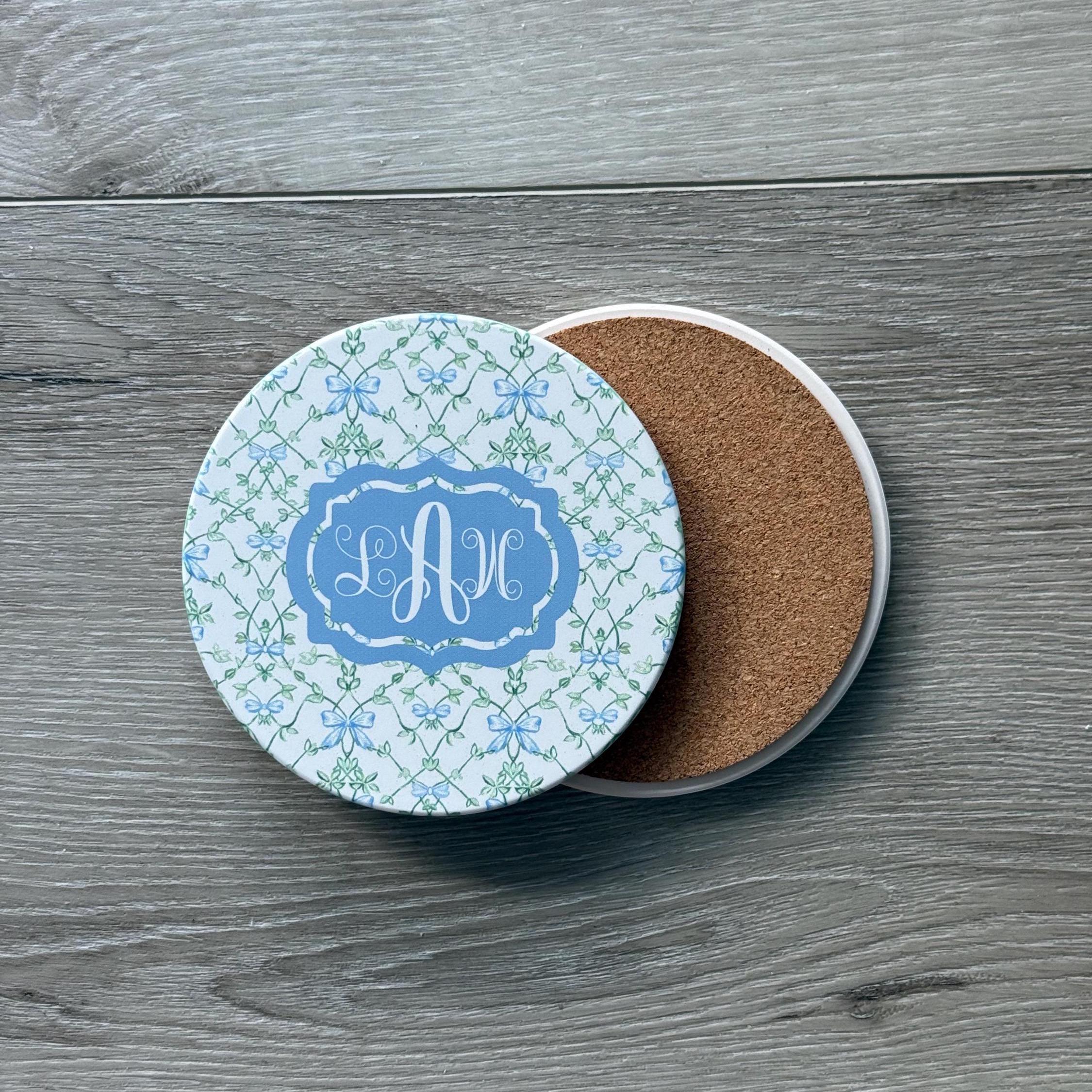 Monogram COASTERS, Chinoiserie, Sandstone, Coastal, Preppy, Watercolor ...