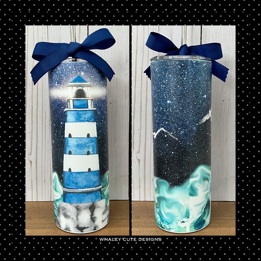 LIGHTHOUSE Skinny Tumbler, Preppy, Watercolor, Personalized ...