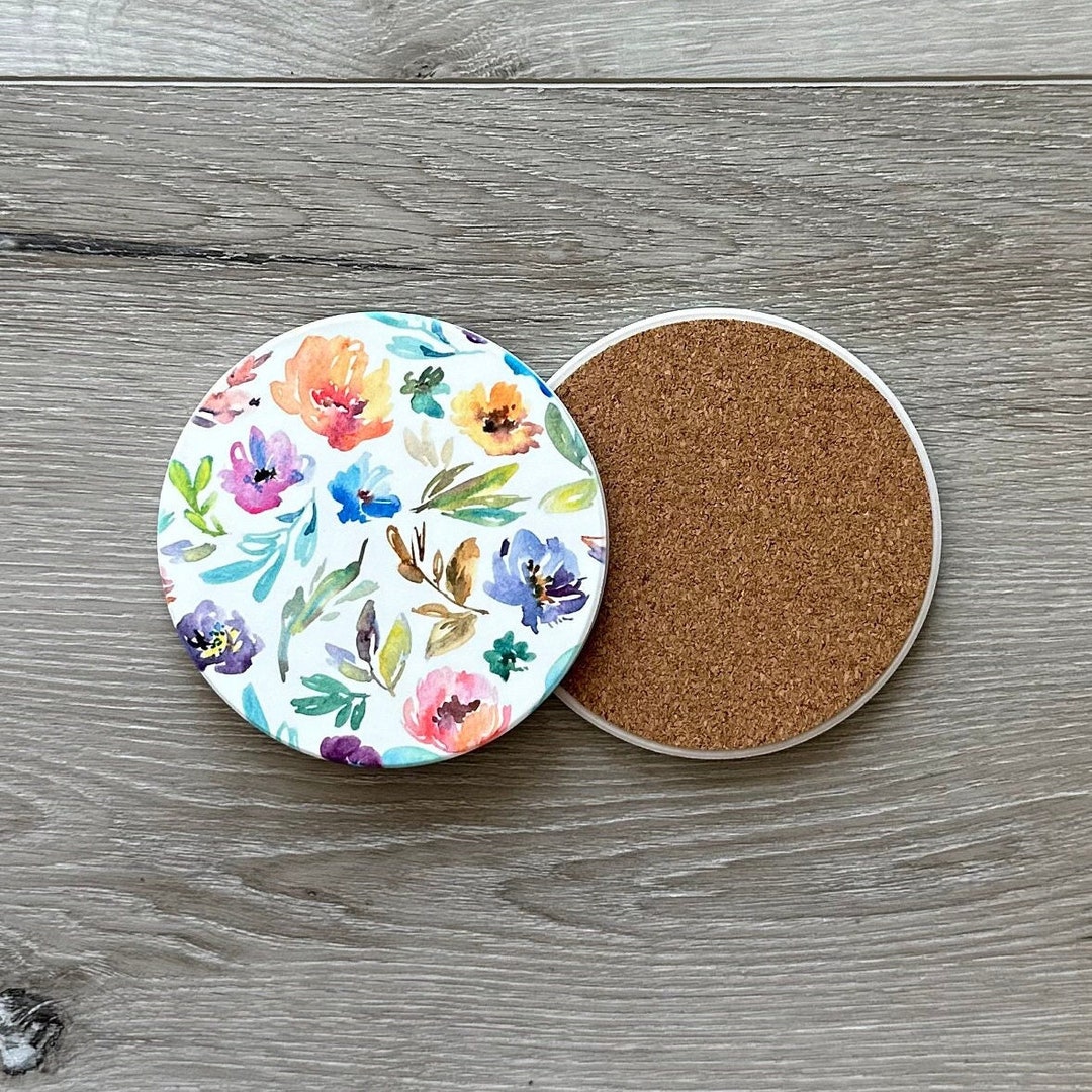 Floral COASTERS, Sandstone, Preppy, Coastal, Watercolor, Customized ...