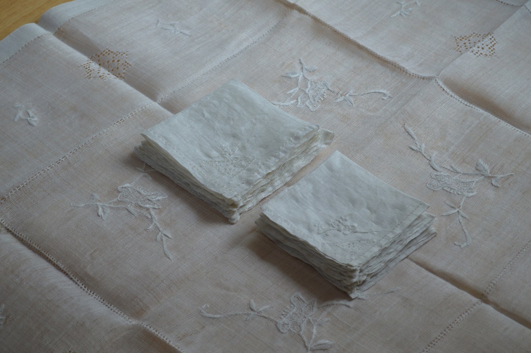 Antique Tablecloth & 10 Napkins--tea Tablecloth Set--antique Table ...