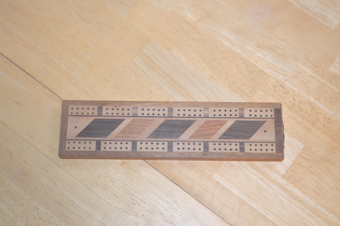 Vintage Cribbage Board---wood Inlaid Cribbage Board---standard 2-player ...