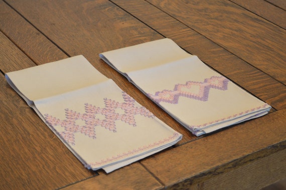 Vintage Large Tea Towelsmatching Set of 2 Tea Towelspink | Etsy