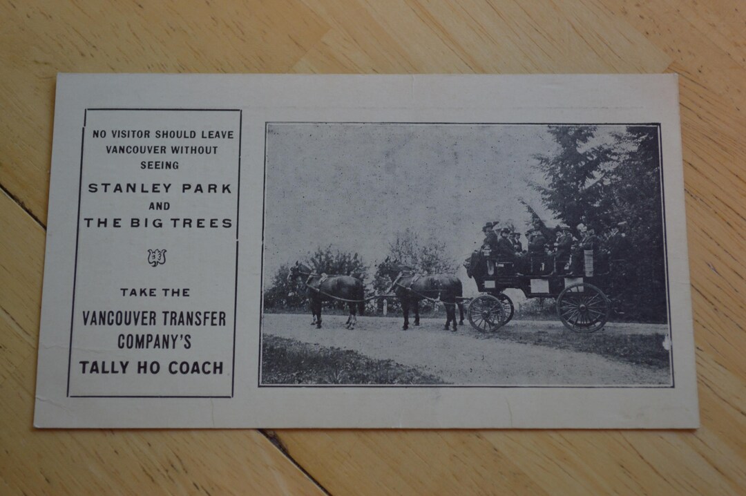 Antique Rare Tally Ho Coach Advertising Card---stanley Park Vancouver ...