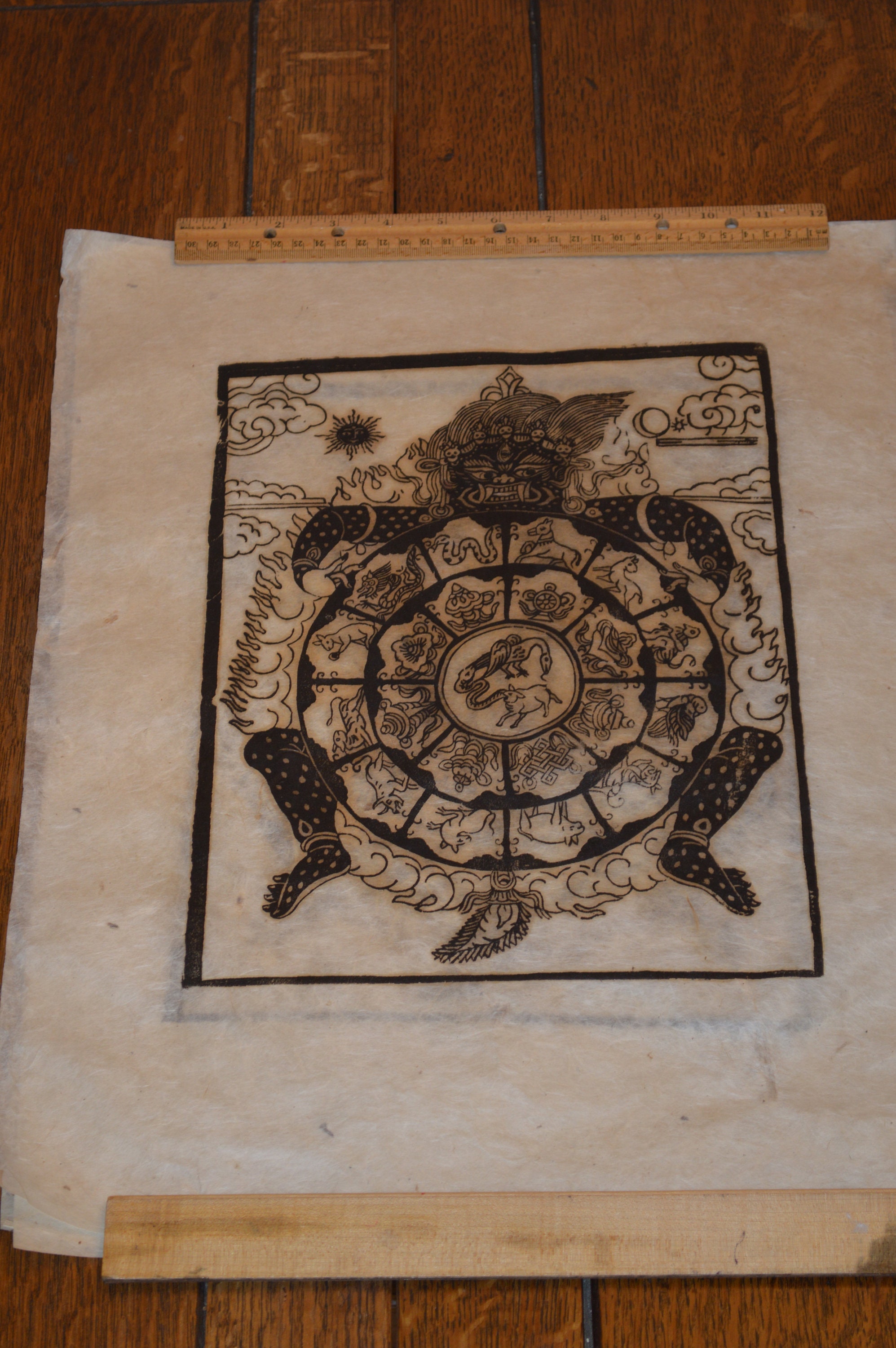 Vintage Rice Paper Print---wheel of Life Block Print---kali Wheel of ...