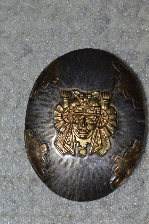 Vintage Large Aztec Pin & PendantSterling/18K Gold Mayan | Etsy