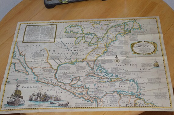 Map of Colonization in the New World--Vintage National Geographic Map ...