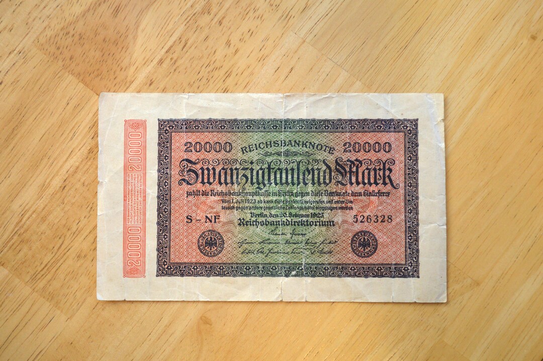 1923 German Reichsbanknote---20,000 Mark Bank Note---antique Bank Notes ...