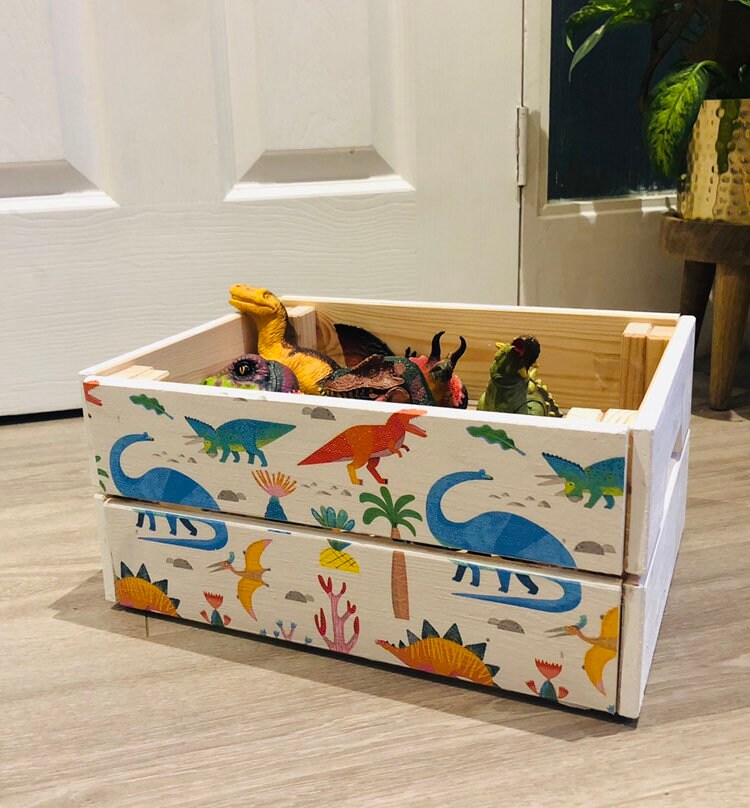 Dinosaur Crate, Wooden Crate, Storage, Dinosaur, Kids, Childs Bedroom ...