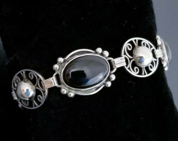 Vintage Onyx Bracelet, Sterling Silver, Morales Medrano Hallmarked ...