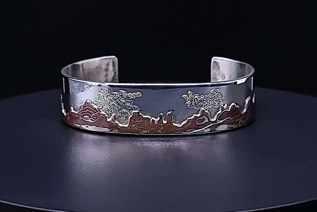Vintage Hopi Southwest Landscape Cuff, Sterling Silver, Brass, Howard ...