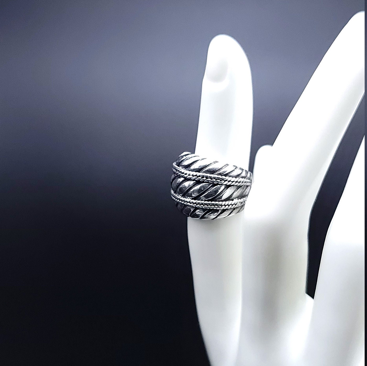 Vintage Sterling Silver Large Wide Roped Cable Band Barrel - Etsy