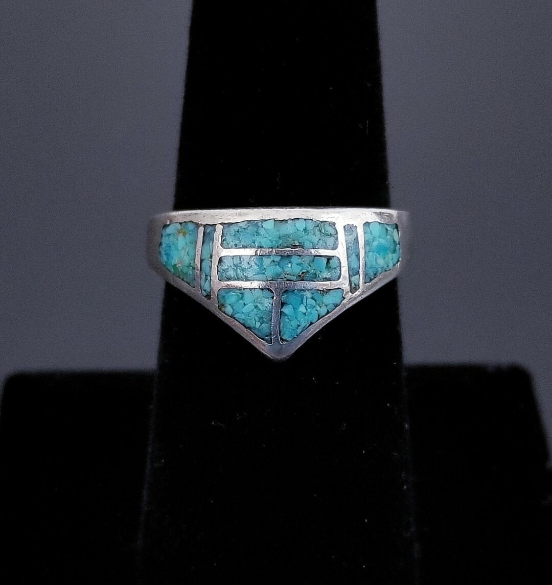 Vintage Sterling Silver Native Turquoise Chevron Ring, Signed, Size 7 5 ...