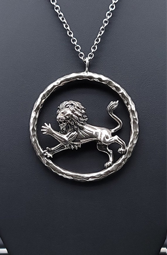 Vintage Sterling Silver Artisan Leo Lion Pendant Neck… - Gem