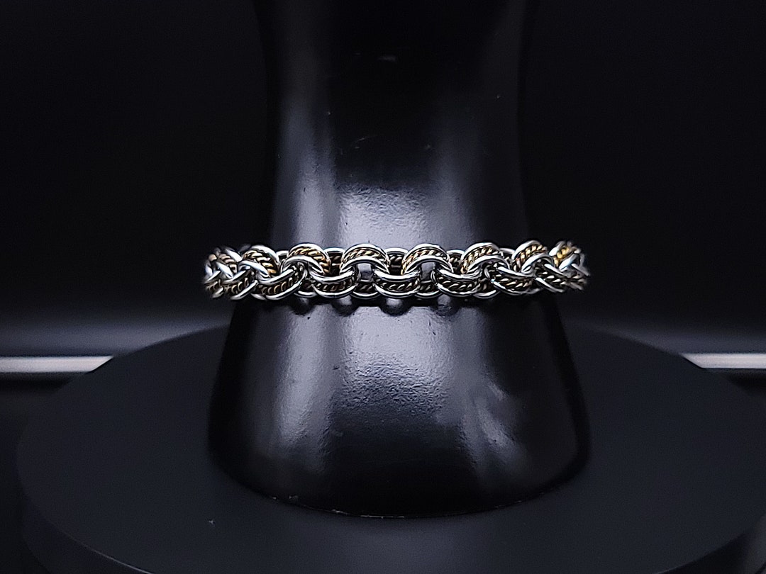 Vintage Cable Chain Link Bracelet, Sterling Silver & Twisted Brass ...