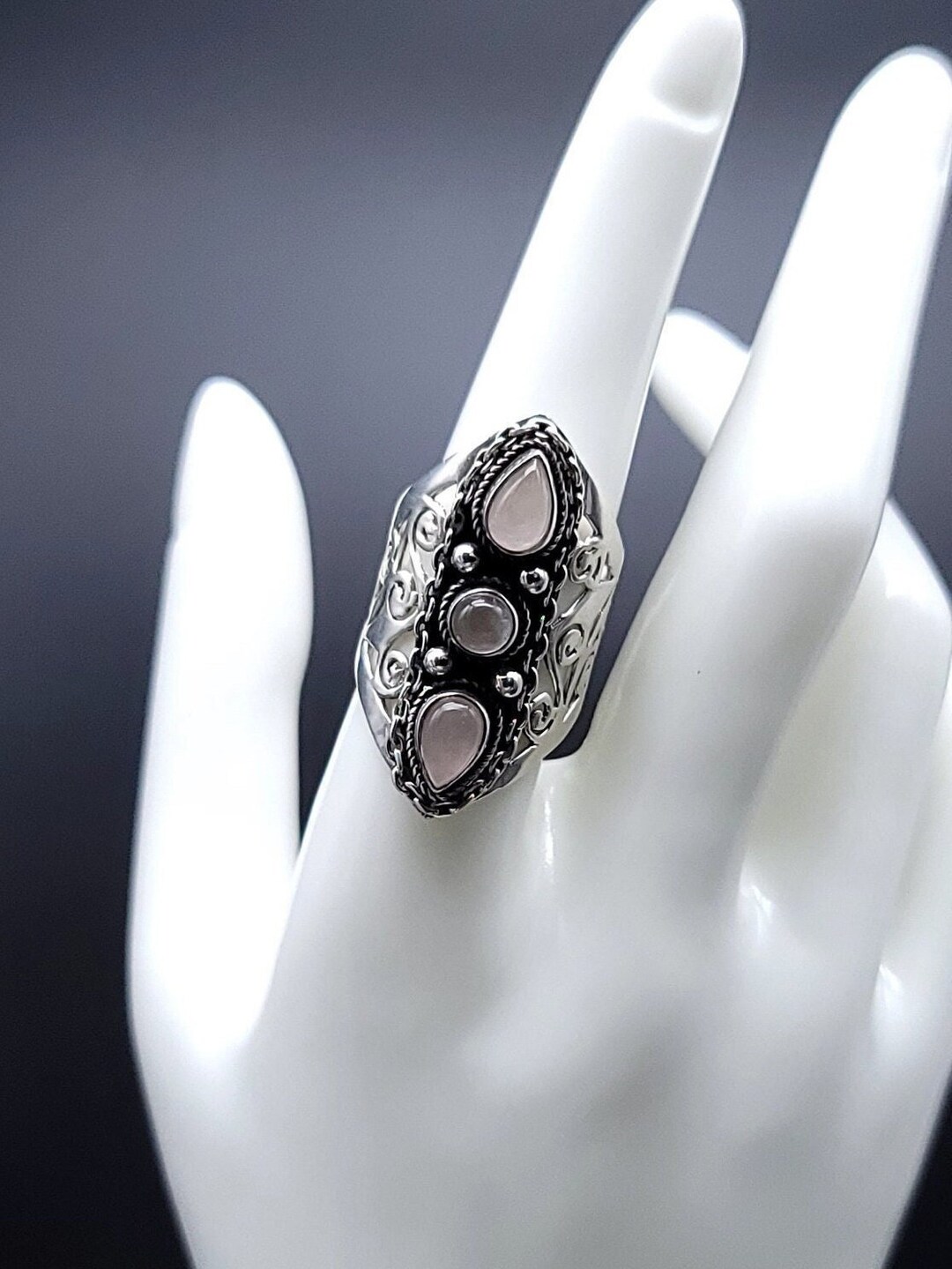 Vintage Sterling Silver Milky Quartz Statement Ring - Size 8.75 - Etsy