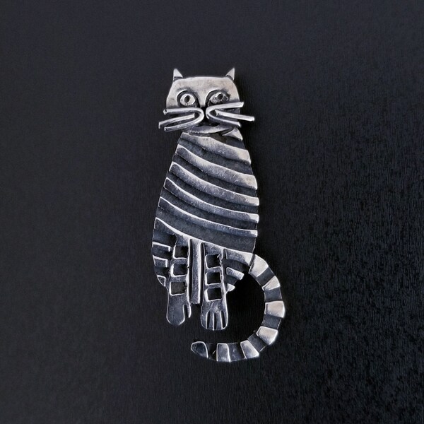 Sterling Cat Pin - Etsy
