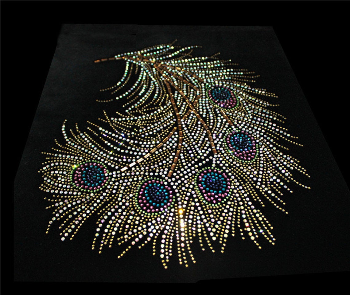 Feather Rhinestone Transfer Bling Hot Fix Iron on Patch Motif - Etsy