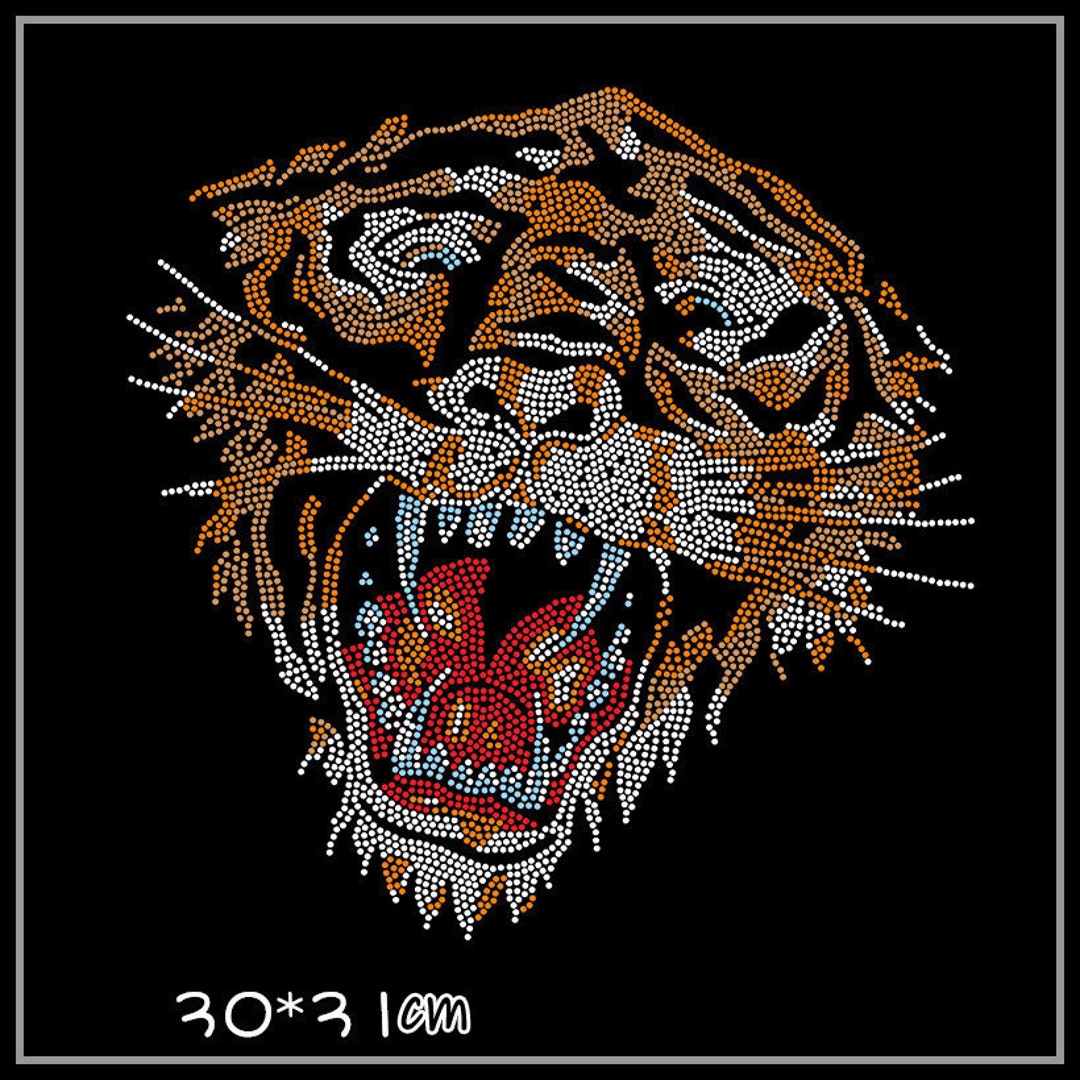 Tiger Rhinestone Transfer Bling Hot Fix Iron on Patch Motif Design ...