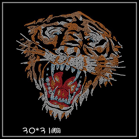 Tiger Rhinestone Transfer Bling Hot Fix Iron on Patch Motif | Etsy