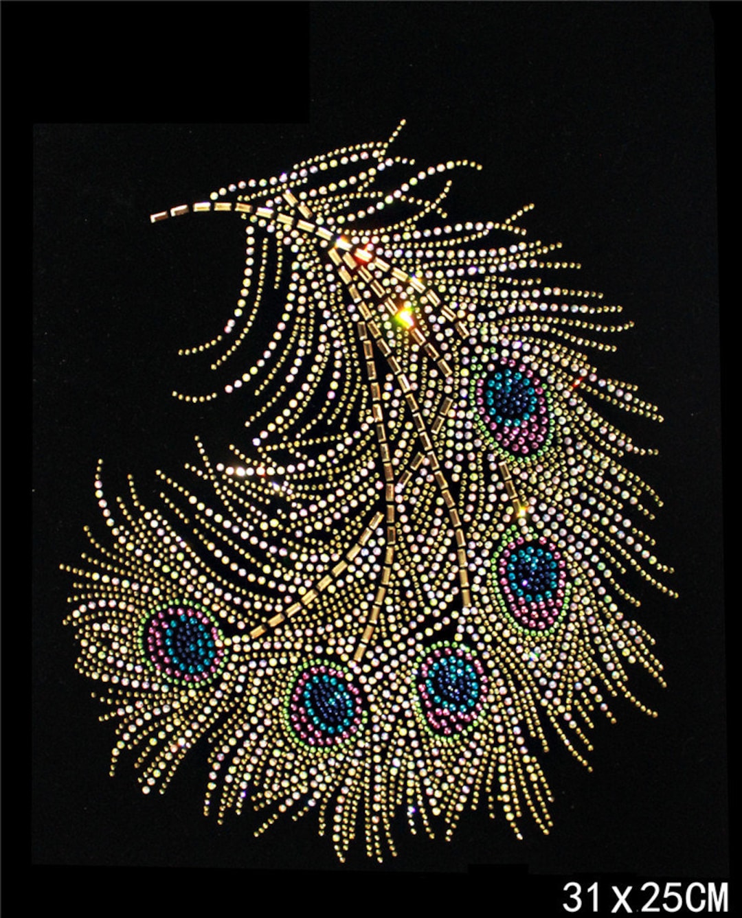 Feather Rhinestone Transfer Bling Hot Fix Iron on Patch Motif Design ...