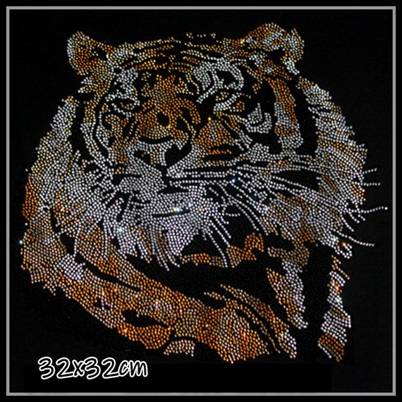 Tiger Rhinestone Transfer Bling Hot Fix Iron on Patch Motif | Etsy