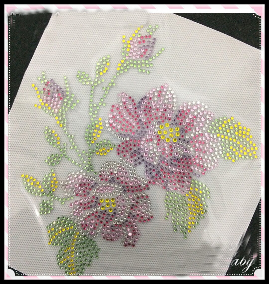 Rose Rhinestone Transfer, Iron on Hot Fix, Rhinestone Transfer Bling ...