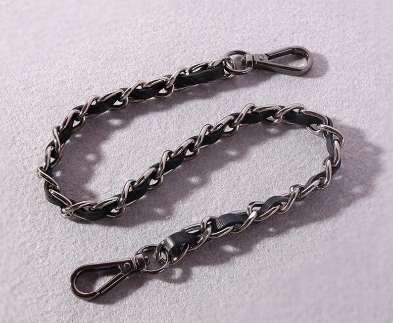 Black Leather Purse Chain Metal Shoulder Handbag Strap | Etsy